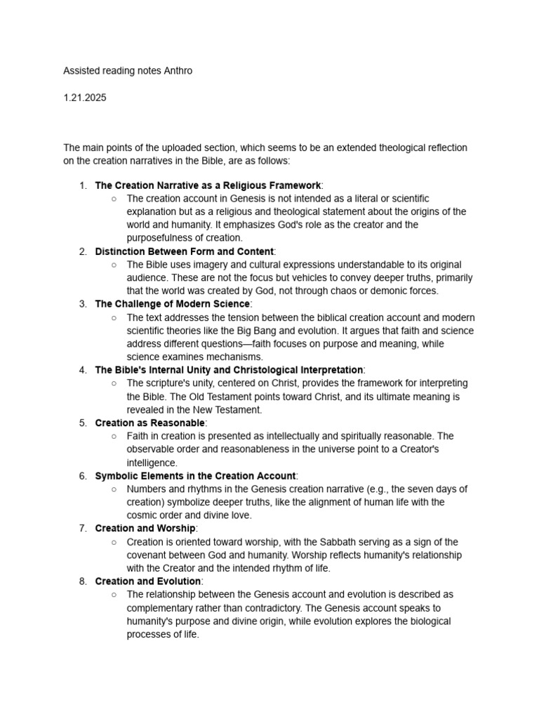 Anthropology Reading Notes | PDF | Genesis Creation Narrative | Creationism