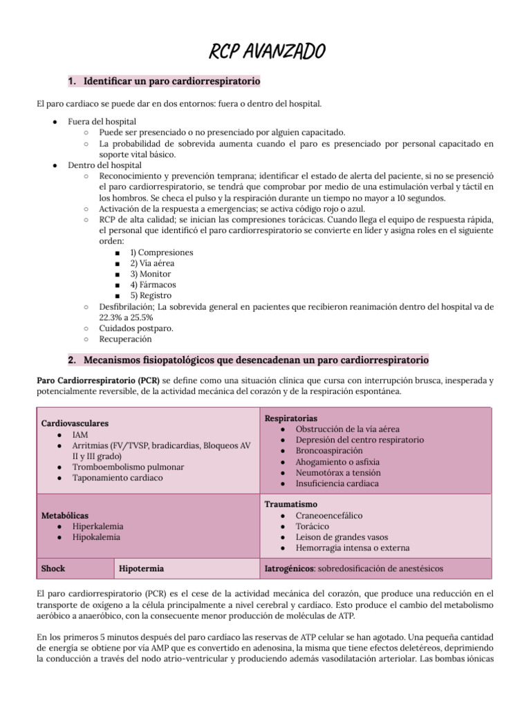 Apunte RCP AVANZADO | PDF | Paro cardíaco | Reanimación cardiopulmonar
