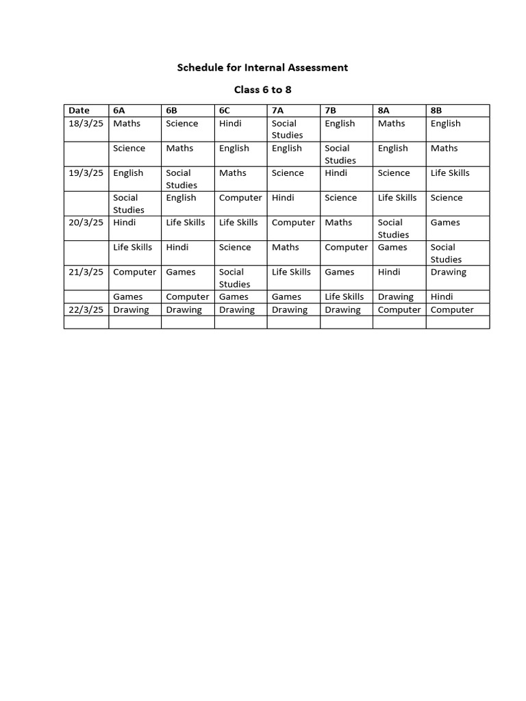 Internal Assessment Schedule | PDF