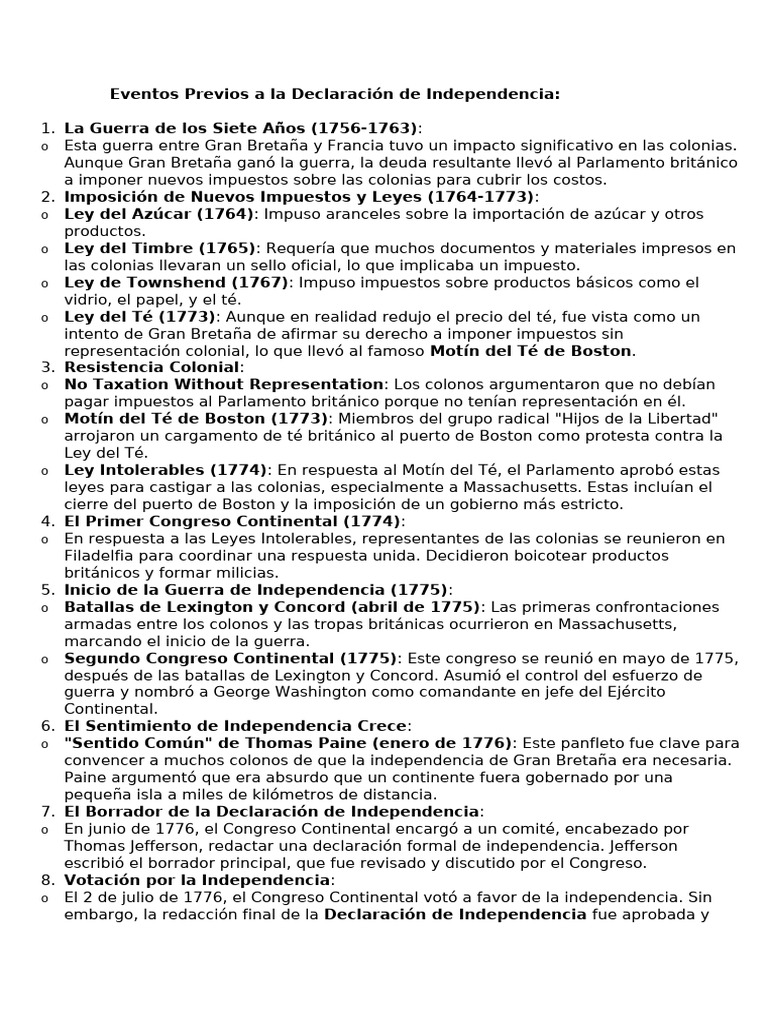 Eventos Previos A La Declaración de Independencia | PDF | Declaración ...