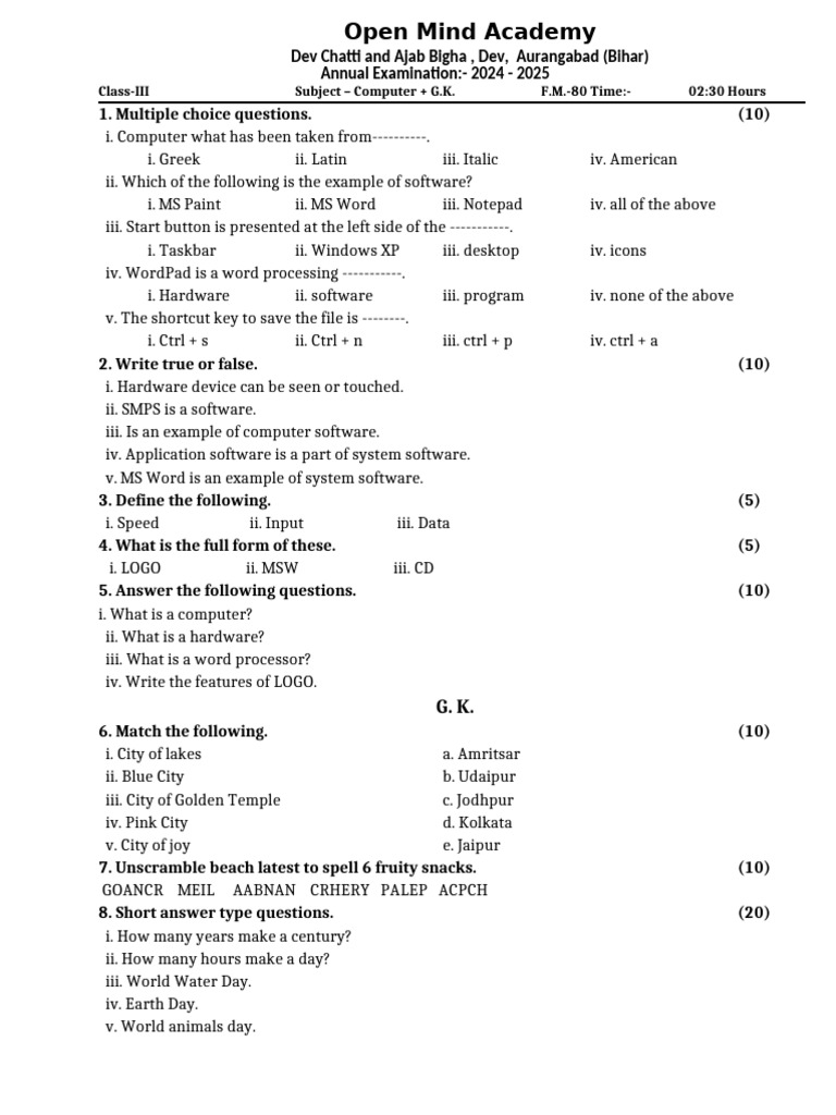Open Mind Academy Computer 3 | PDF | Microsoft Software | Operating ...