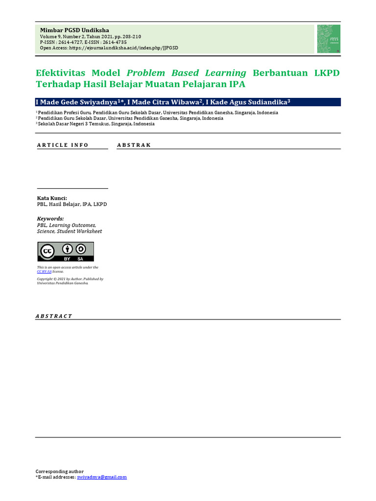 Efektivitas Model Problem Based Learning Berbantuan LKPD Terhadap Hasil Belajar Muatan Pelajaran ...