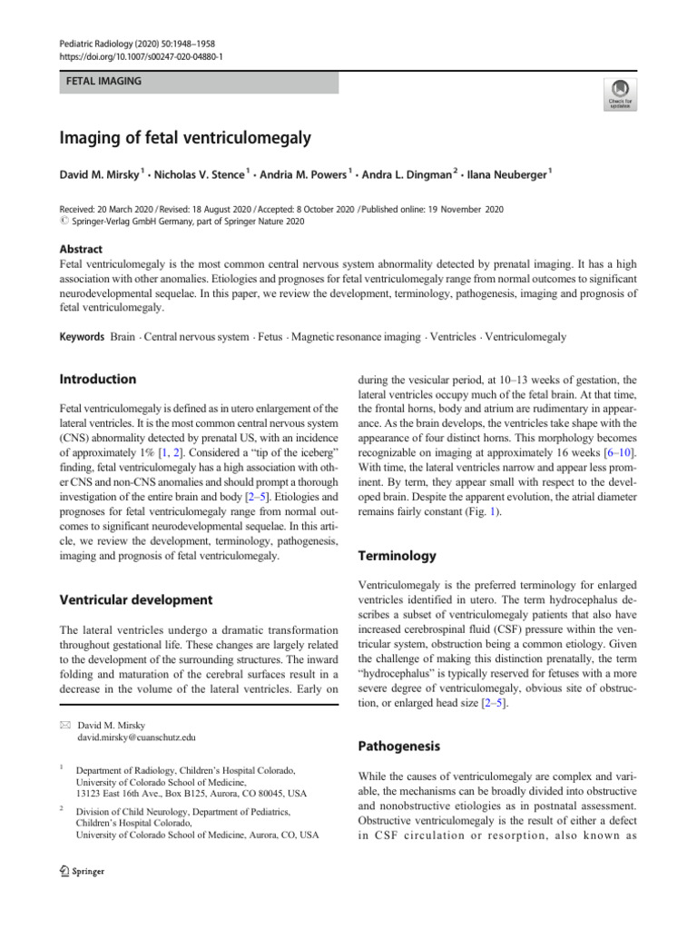 Imaging of fetal ventriculomegaly | PDF | Cerebrospinal Fluid | Nervous ...
