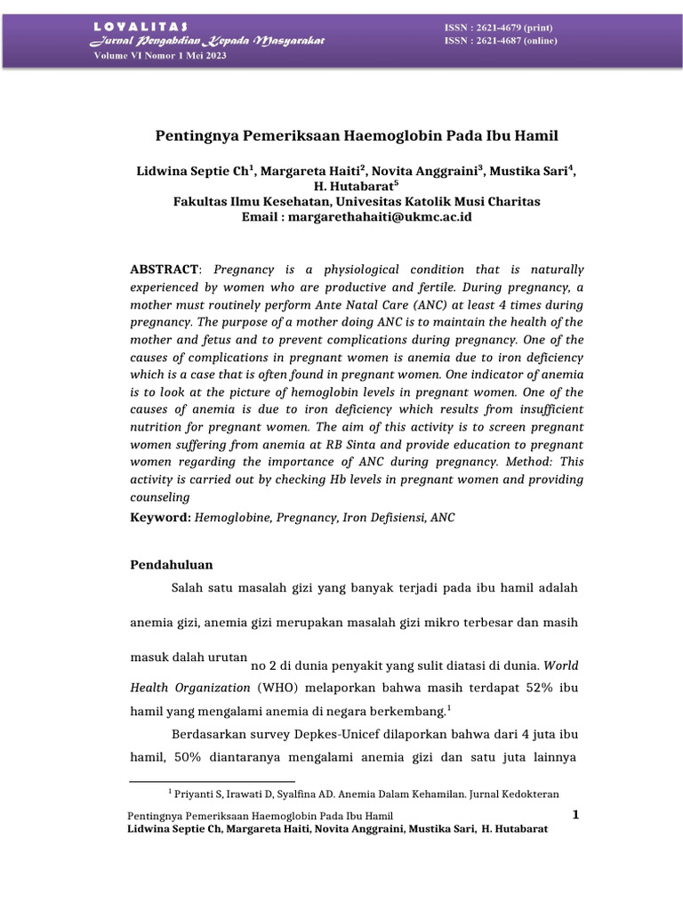 Pentingnya Pemeriksaan Haemoglobin Pada IbuHamil | PDF