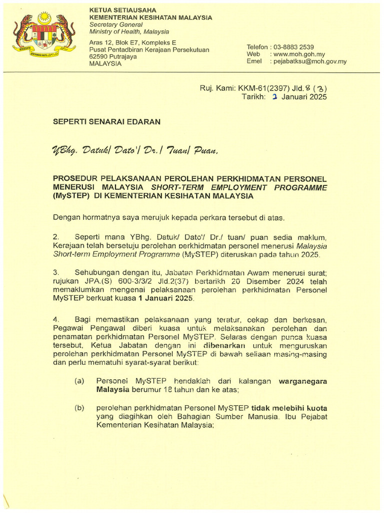PROSEDUR PELAKSANAAN PEROLEHAN PERKHIDMATAN PERSONEL MySTEP DI KKM | PDF