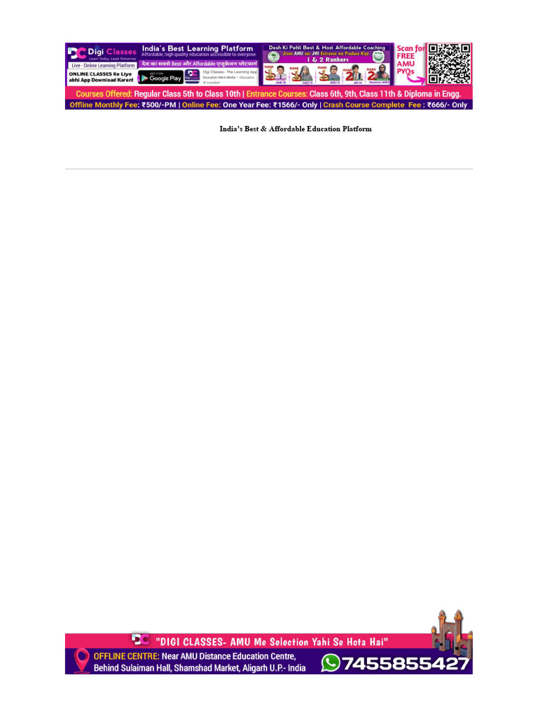 MCQs 4 Indo Islamic AMU 11 Entrance by Digi Classes | PDF | Indian ...