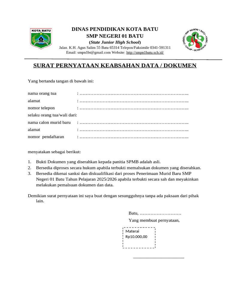 SURAT PERNYATAAN KEABSAHAN DOKUMEN | PDF