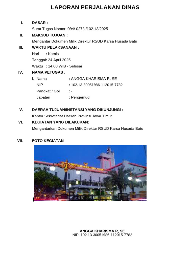 Perjalanan Dinas Angga Kharisma | PDF