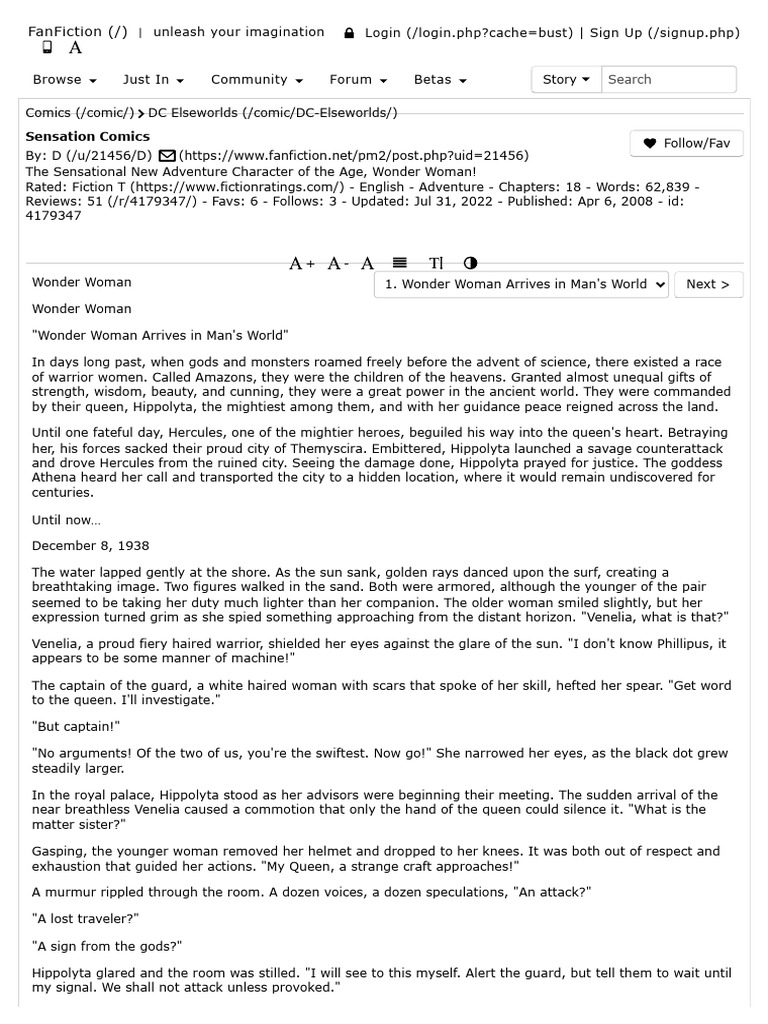 Sensation Comics Chapter 1 - Wonder Woman Arrives in Man's World, A DC Elseworlds Fanfic ...