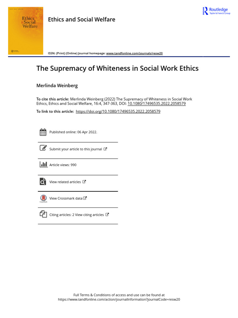 The Supremacy of Whiteness in Social Work Ethics | PDF | Liberal Arts Education | Social Psychology