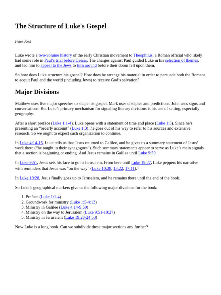 The Structure of Luke's Gospel | PDF | Jesus | Gospel Of Luke