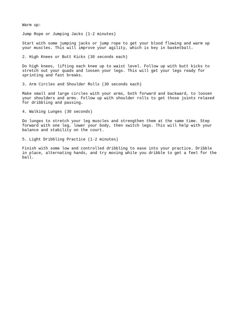 Basketball Warm-Up Routine Guide | PDF