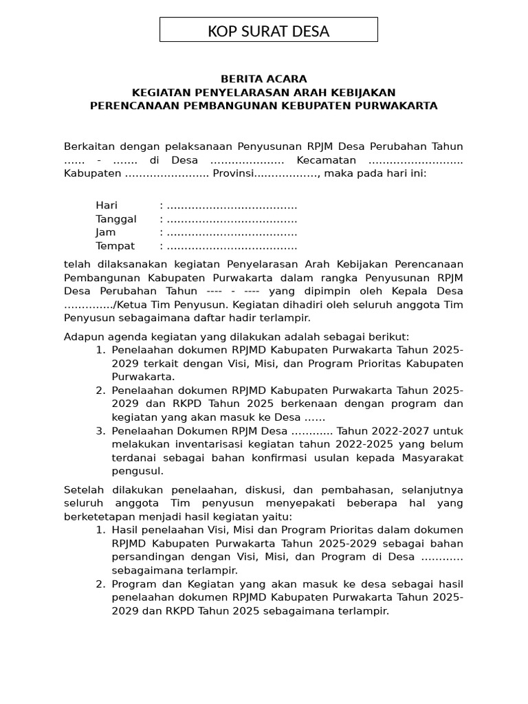 Form.2 Dokumen Penyelarasan Arah Kebijakan Perencanaan Kabupaten | PDF