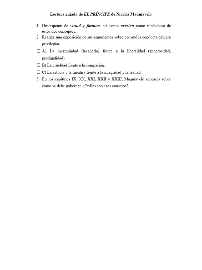 Lectura Guiada Del PRÍNCIPE PDF | PDF