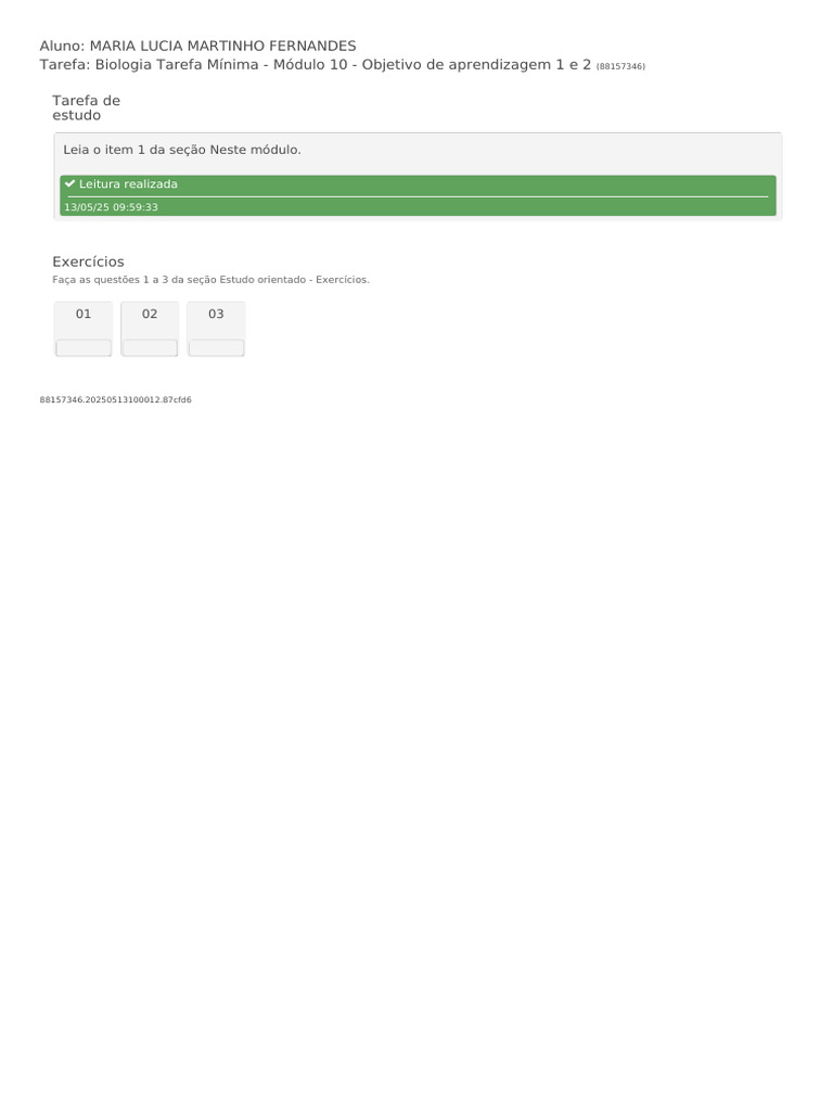 Biologia Tarefa Mínima - Módulo 10 - Objetivo de Aprendizagem 1 e 2 | PDF