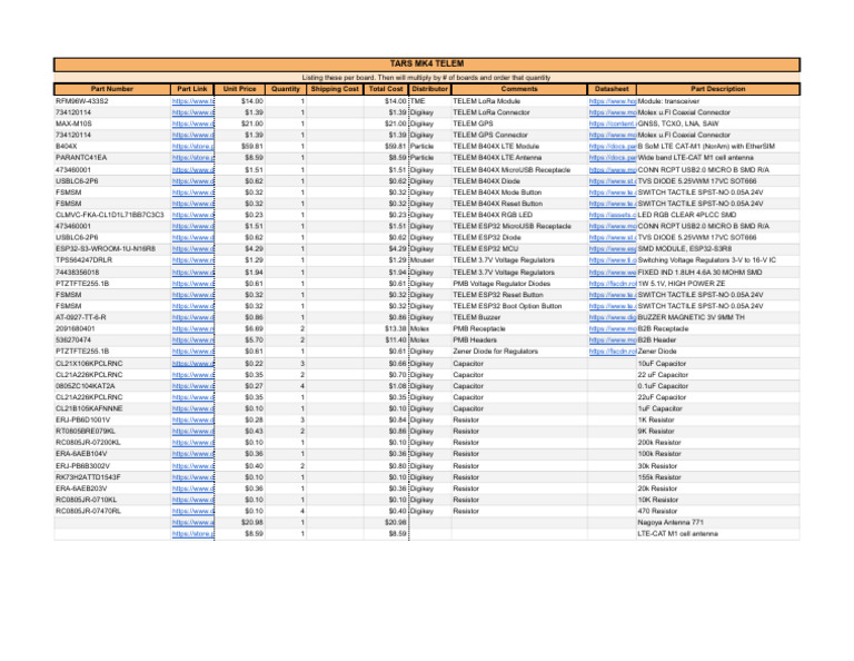 Tars MK4 Bom PCB Telem | PDF | Power Electronics | Electric Power