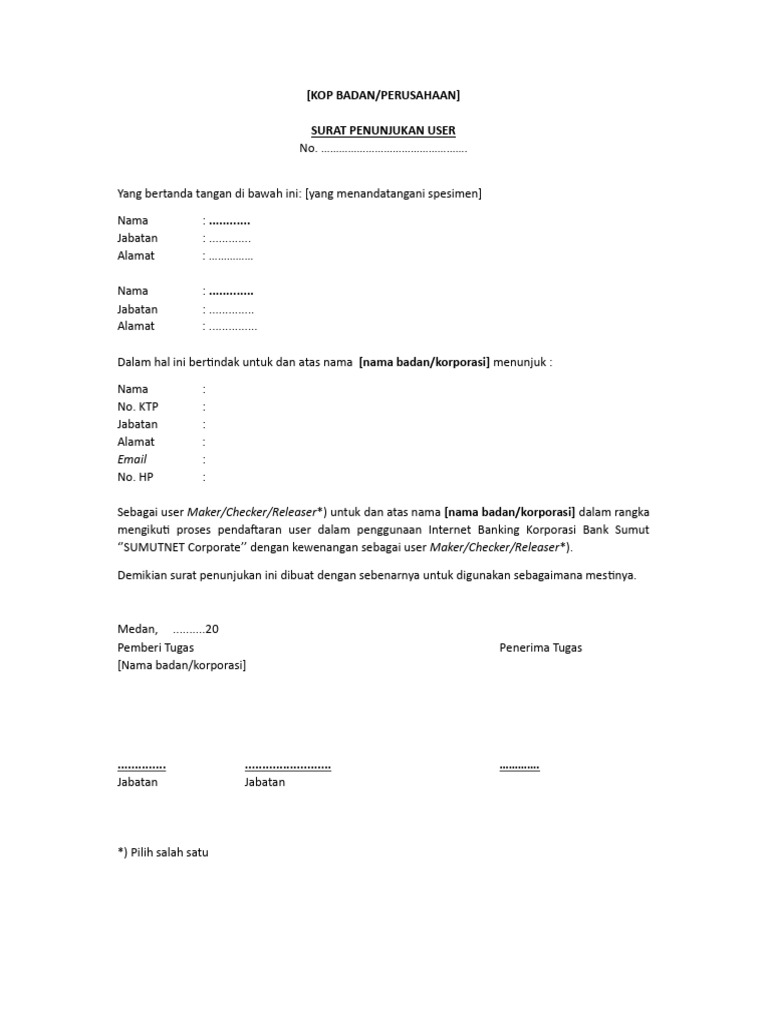 Contoh Surat Penunjukan User | PDF