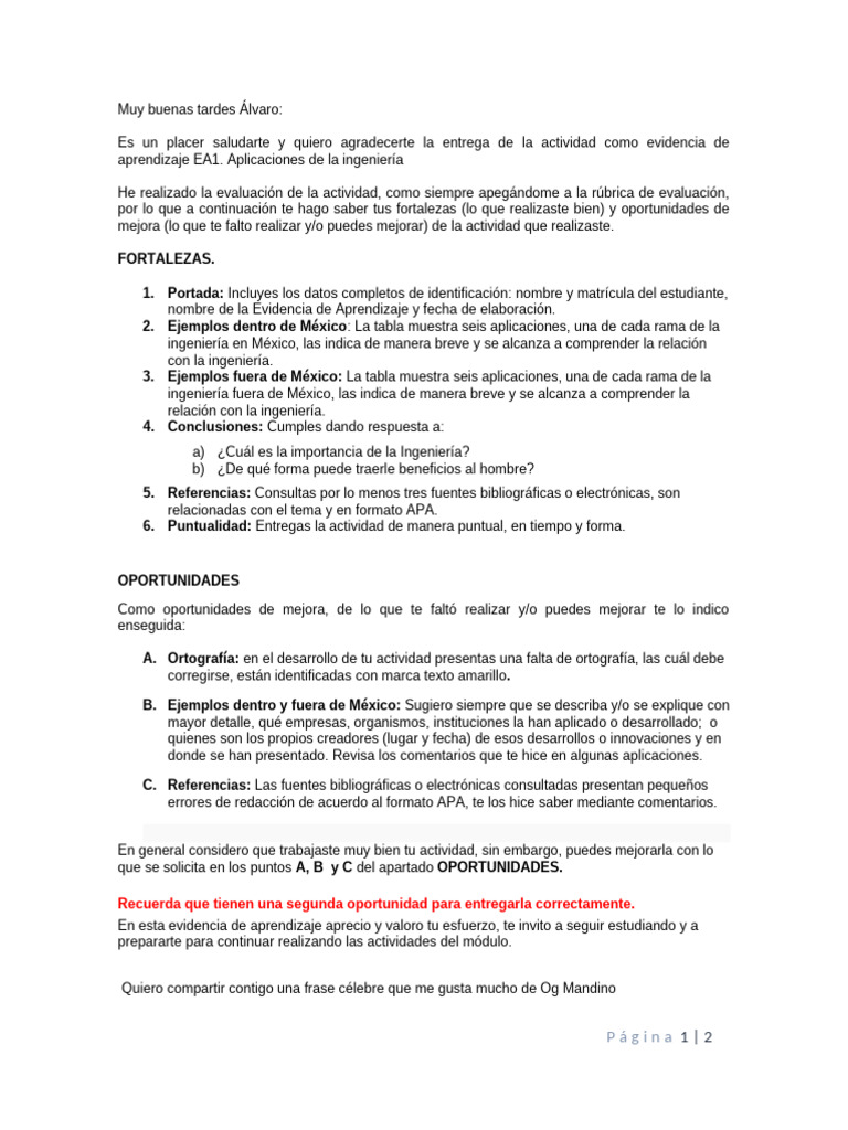 Retroalimentación EA1 AECS | PDF