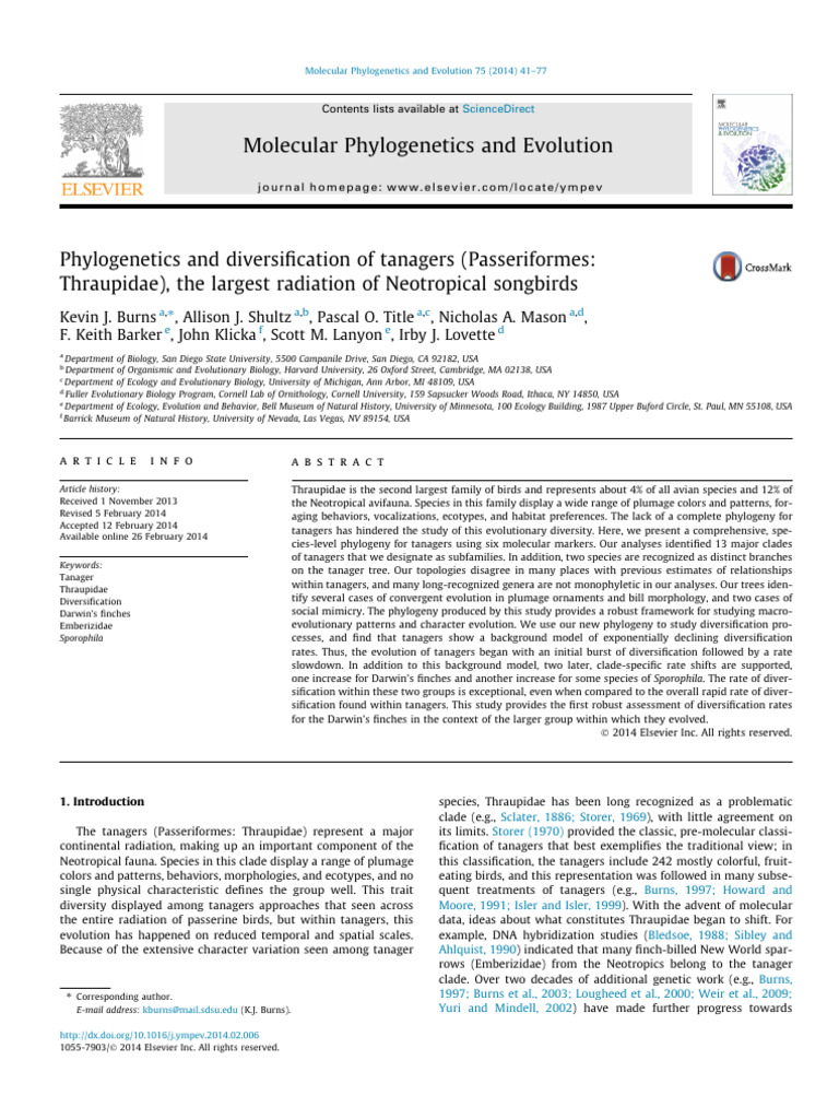 Phylogenetics and Diversification of Tanagers (Passeriformes ...