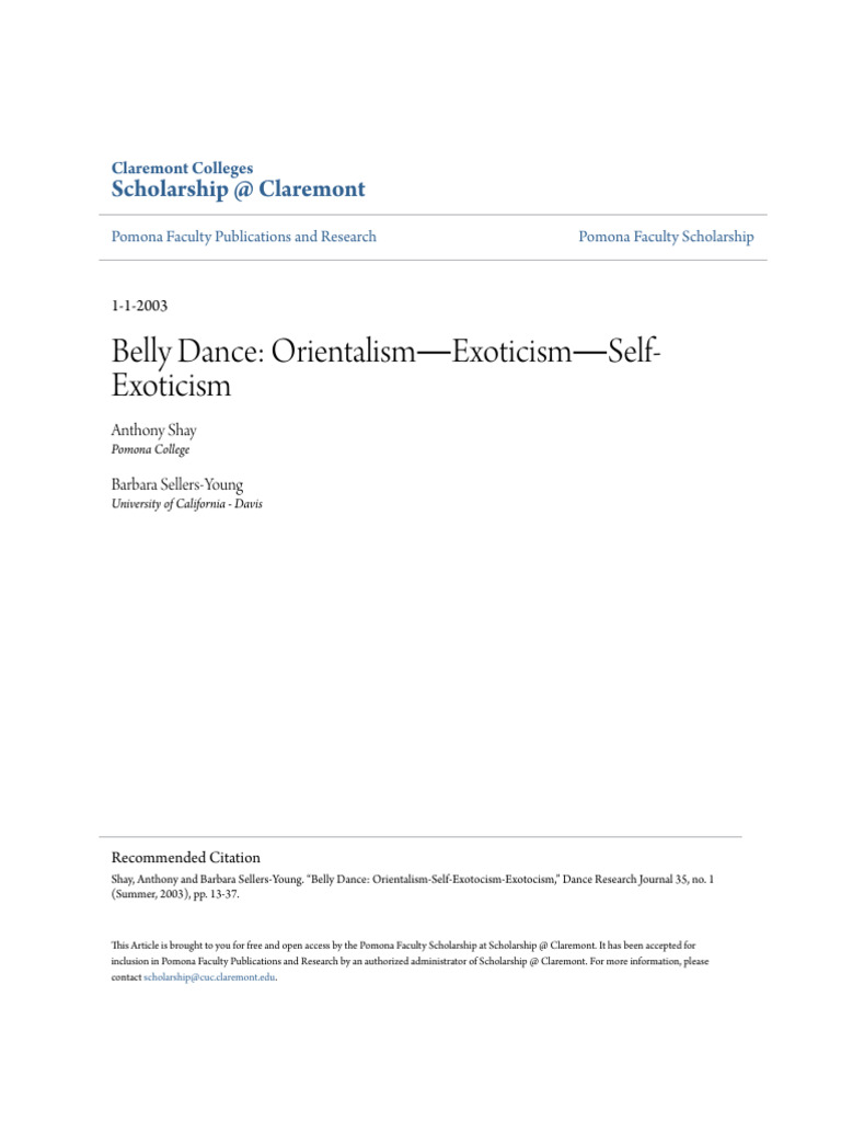 Belly Dance - Orientalism - Exoticism - Self-Exoticism | PDF