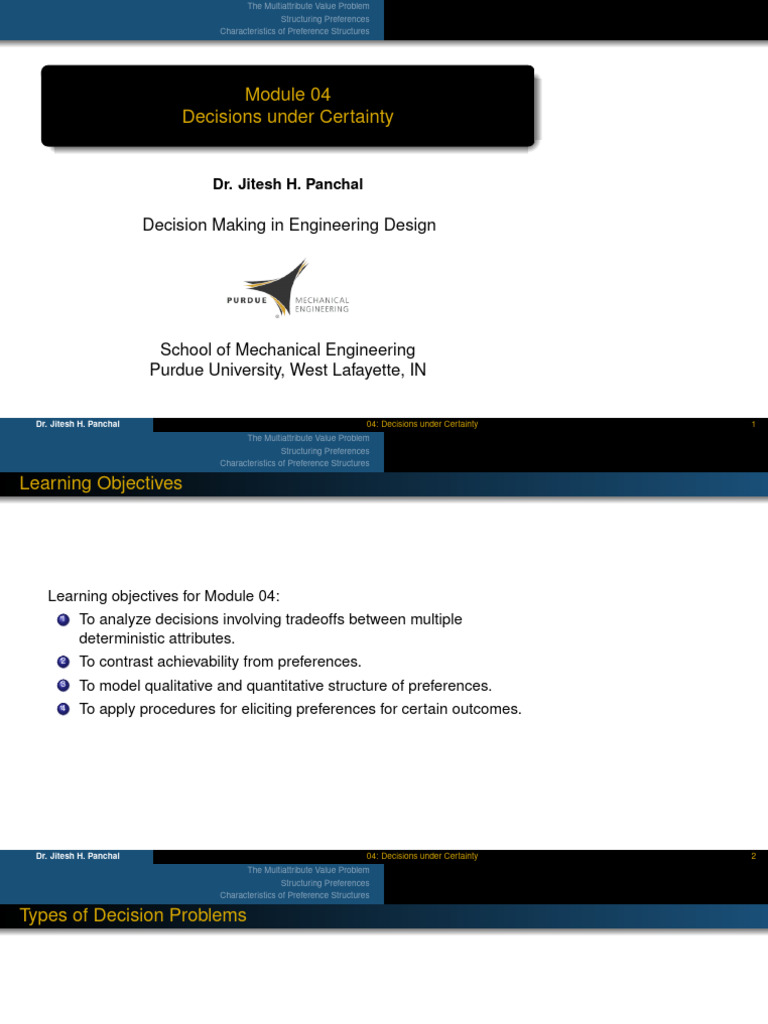 Module 04 Decisions Under Certainty | PDF | Trade Off | Decision Making
