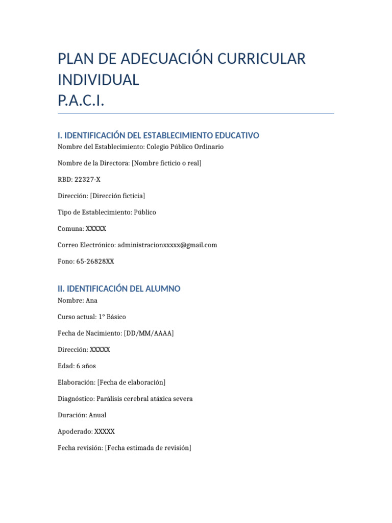PACI Ana Final IPLACEX | PDF | Comunicación humana | Cognición