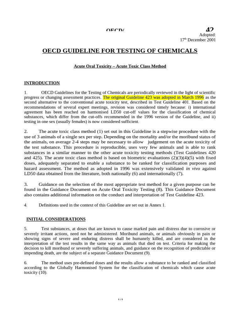 OECD 423 ACUTEw | PDF | Toxicity | Toxicology