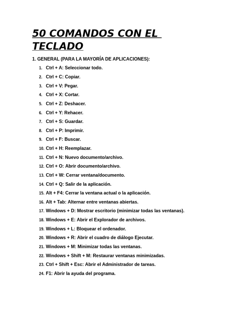 Comandos Esenciales de Teclado | PDF