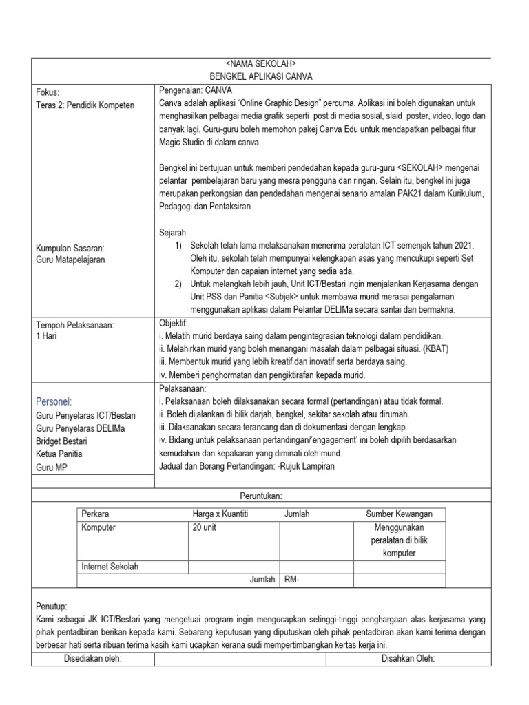 Kertas Kerja Bengkel - Canva Guru | PDF