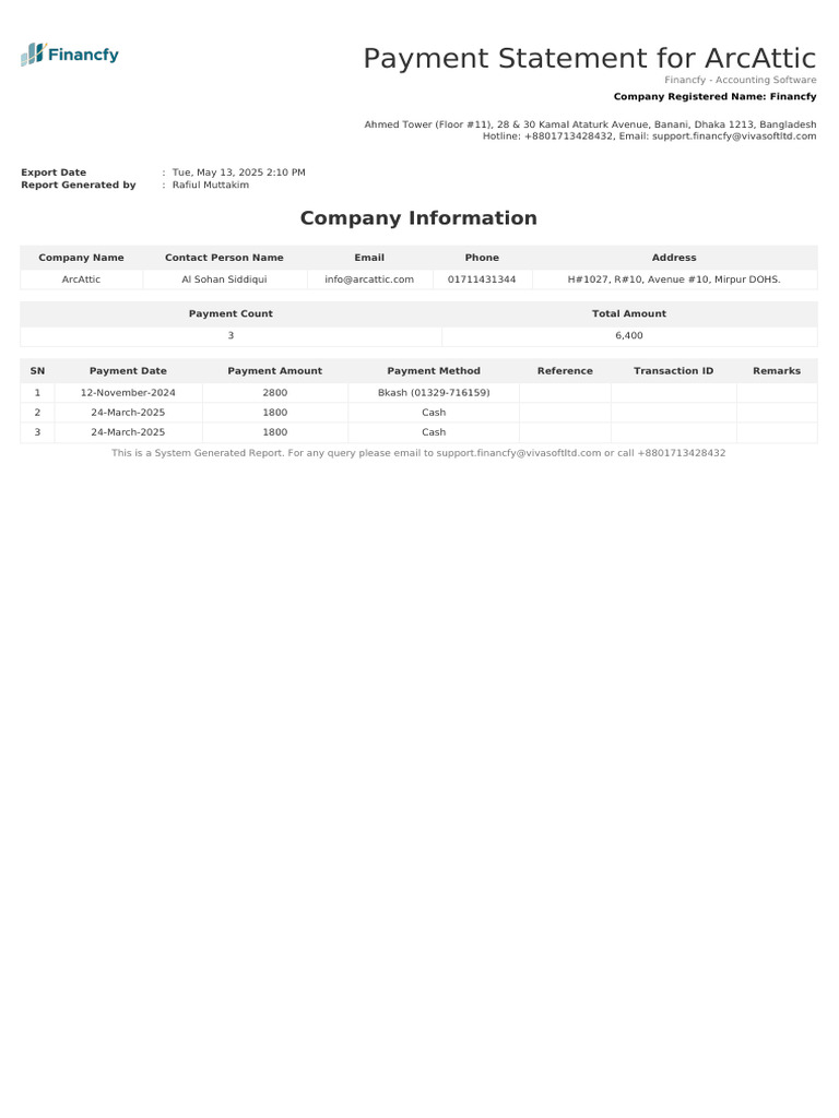Payment Statement For ArcAttic | PDF