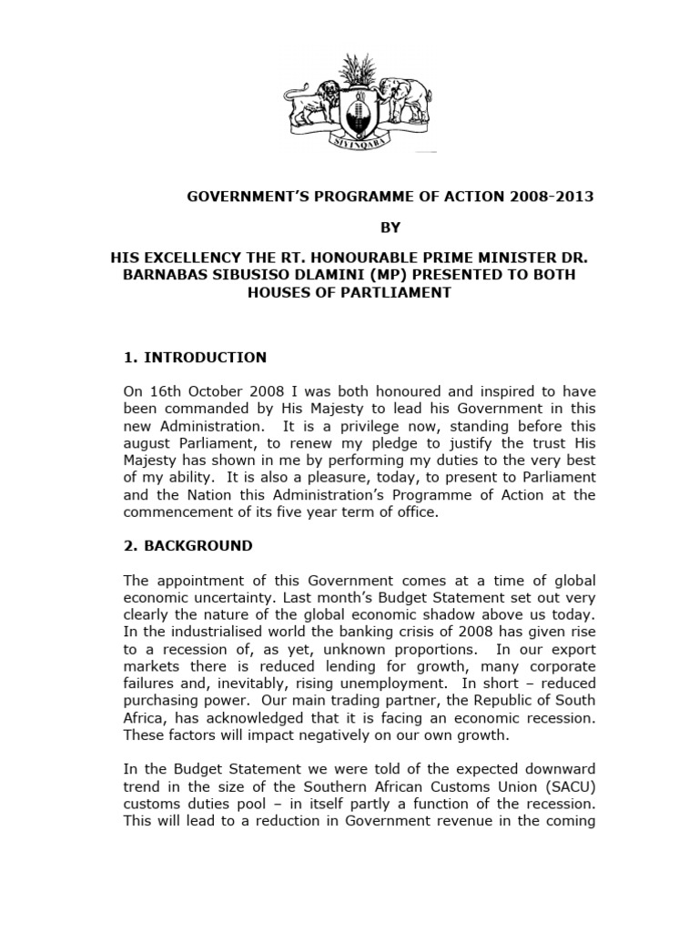 Swaziland Government 2008-2013 en | PDF | President's Emergency Plan ...