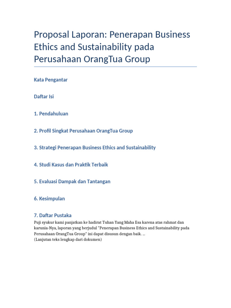 Proposal Business Ethics OrangTua Group | PDF