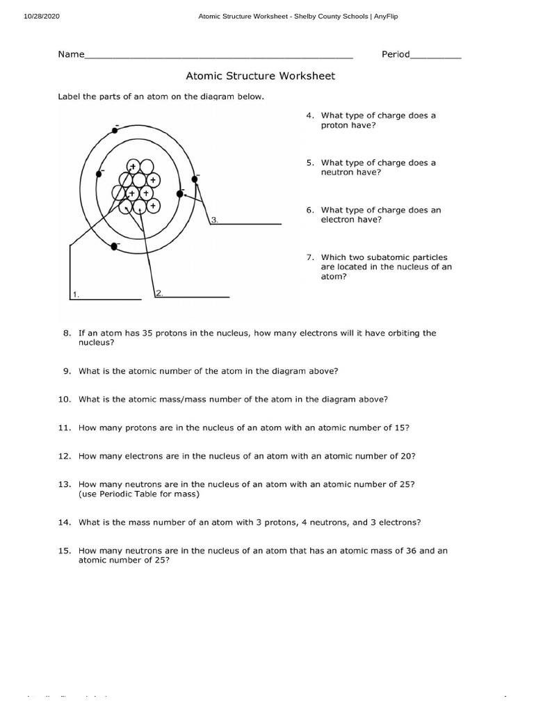 Y7 Science Worksheet About Atomic Notation | PDF