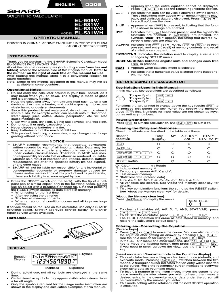 EL509W-531W-531WG-531WH_OM_GB | PDF | Errors And Residuals | Standard ...