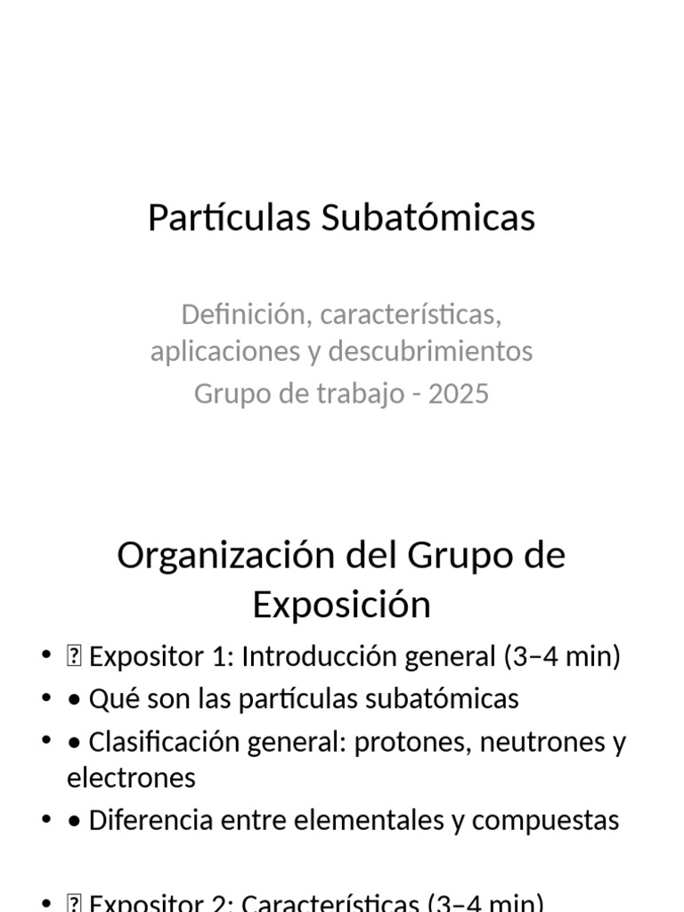 Presentacion Final Particulas Subatomicas | PDF | Electrón | Neutrón