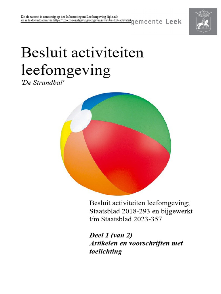 Besluit Activiteiten Leefomgeving Ge Ntegreerde Versie Leek Tot en Met ...