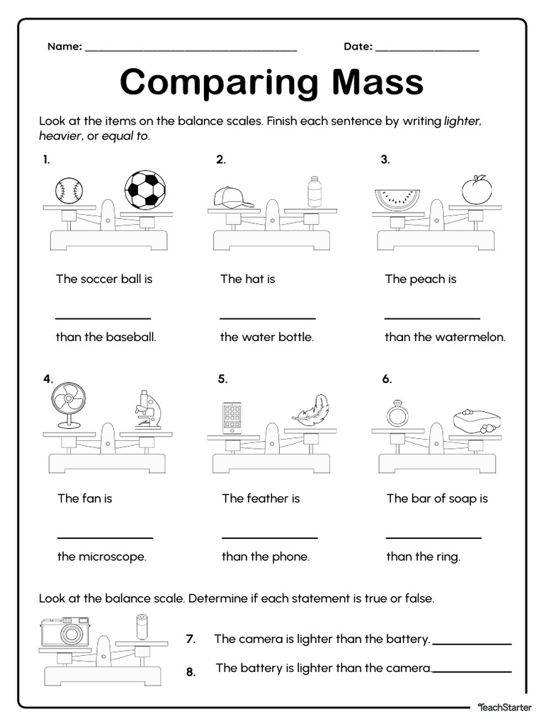Comparing Mass With Balance Scales Worksheet Printable PDF | PDF