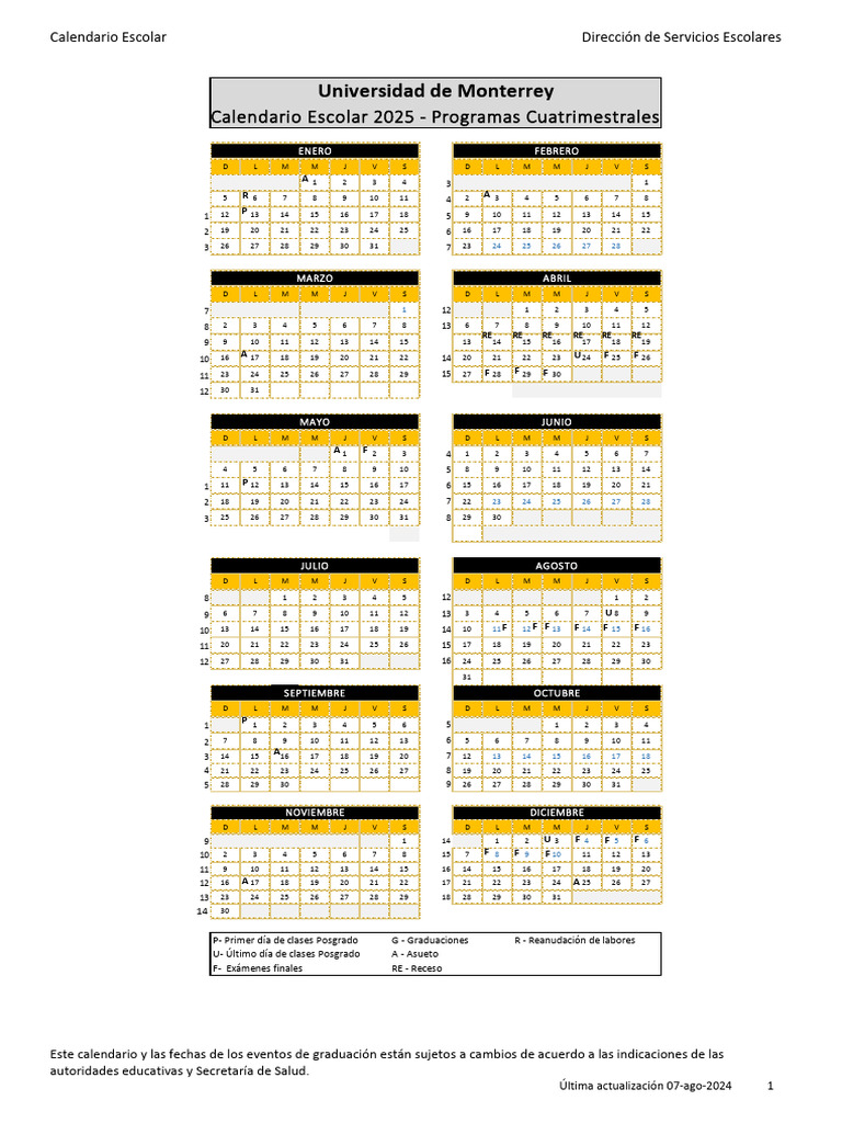 Calendario Escolar UDEM 2025 | PDF