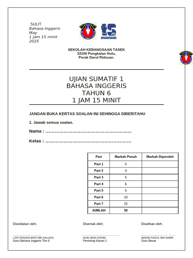 Cover Ujian Sumatif 1 Bi Tahun 6 | PDF