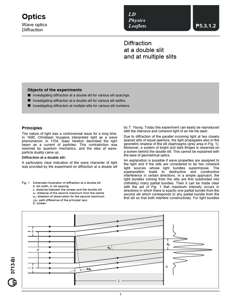 Diffraction at Double and Single Slit Diffraction | PDF | Diffraction | Electromagnetic Radiation