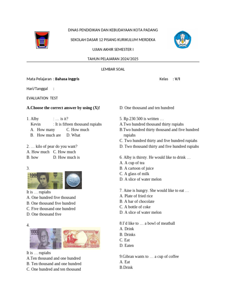 Soal Ujian Uas Kls 5 Sem Juli-Des 2024 | PDF | Taste | Lemon