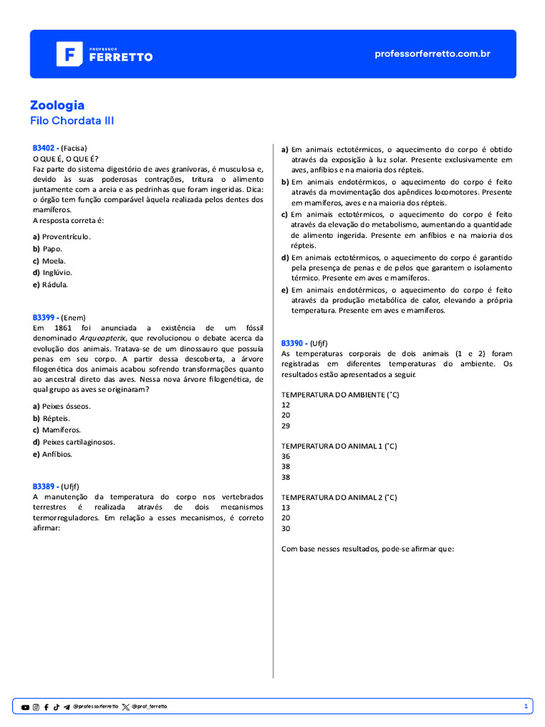 Biologia-Zoologia-Filo Chordata III | PDF | Mamíferos | Aves