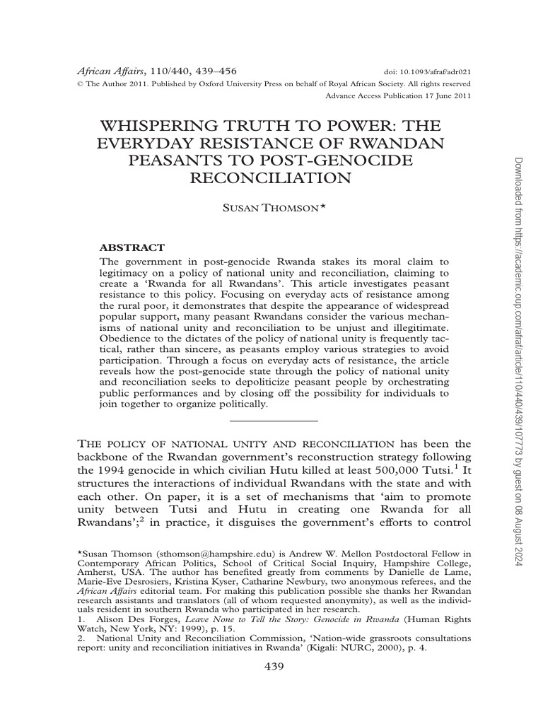 Thomson. Whispering Truth To Power | PDF | Hutu | Rwandan Genocide