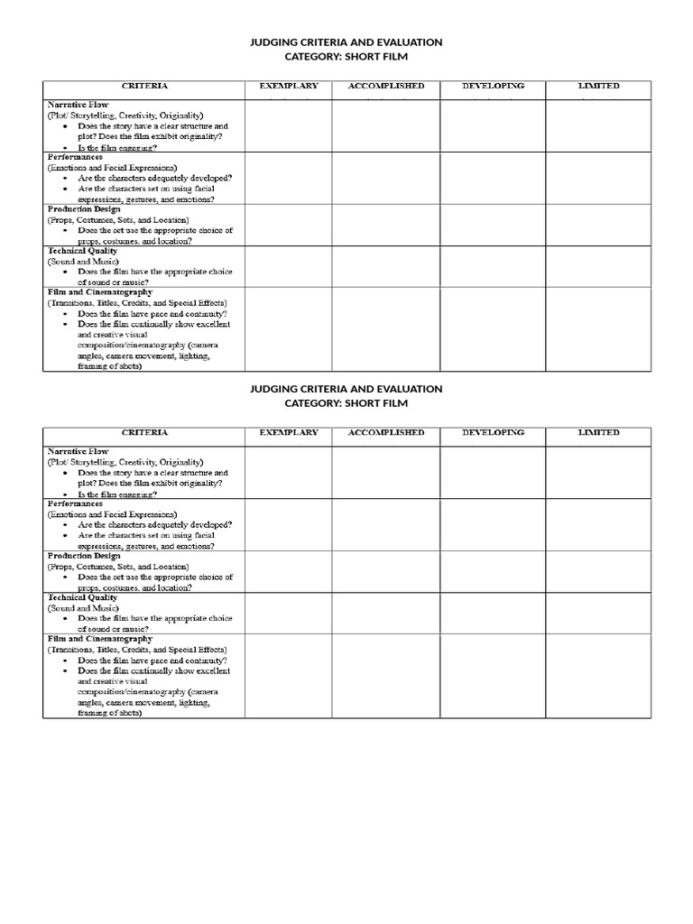 Short Film Rubrics | PDF