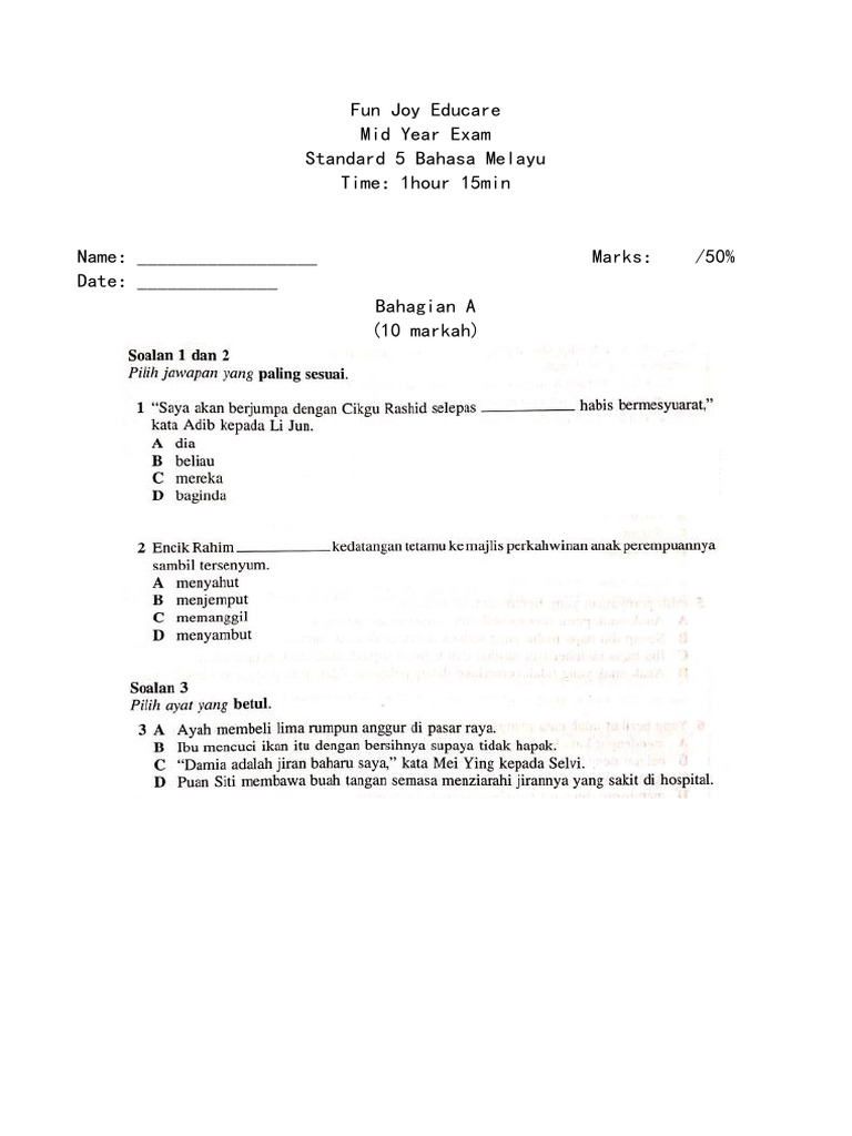 S5 Mid-Year - BM | PDF