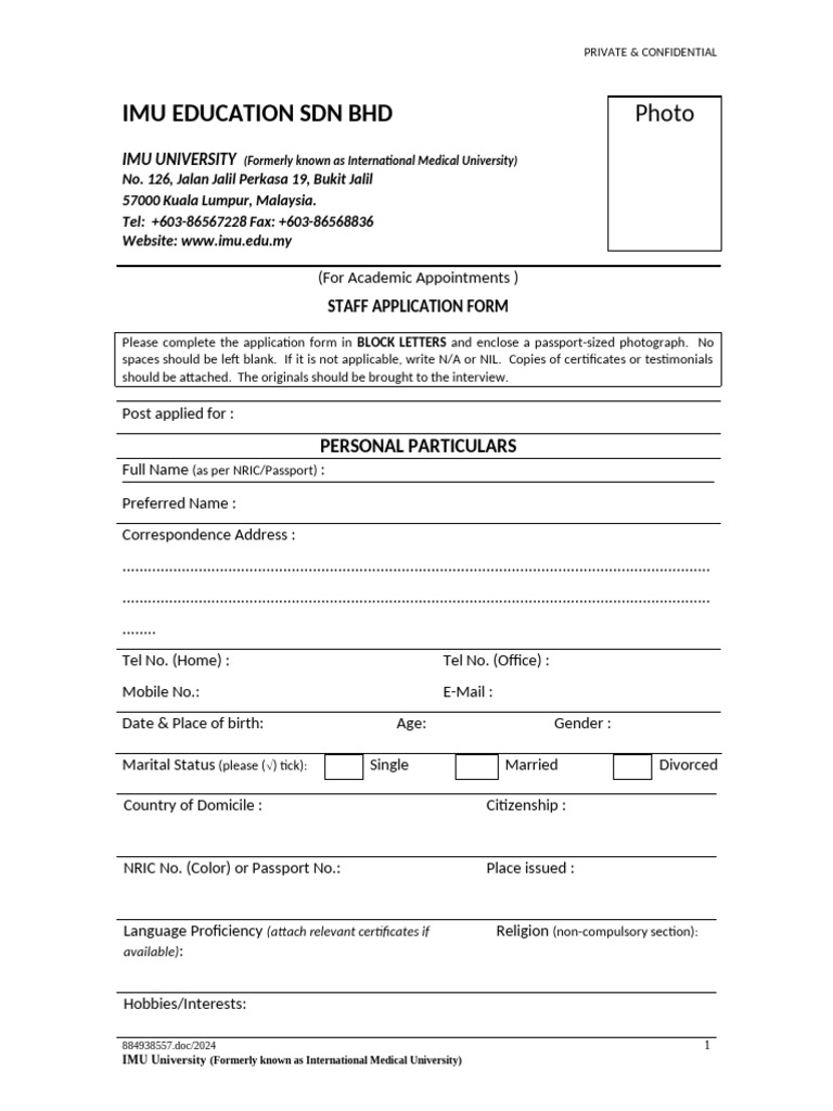 Staff Application Form Faculty | PDF