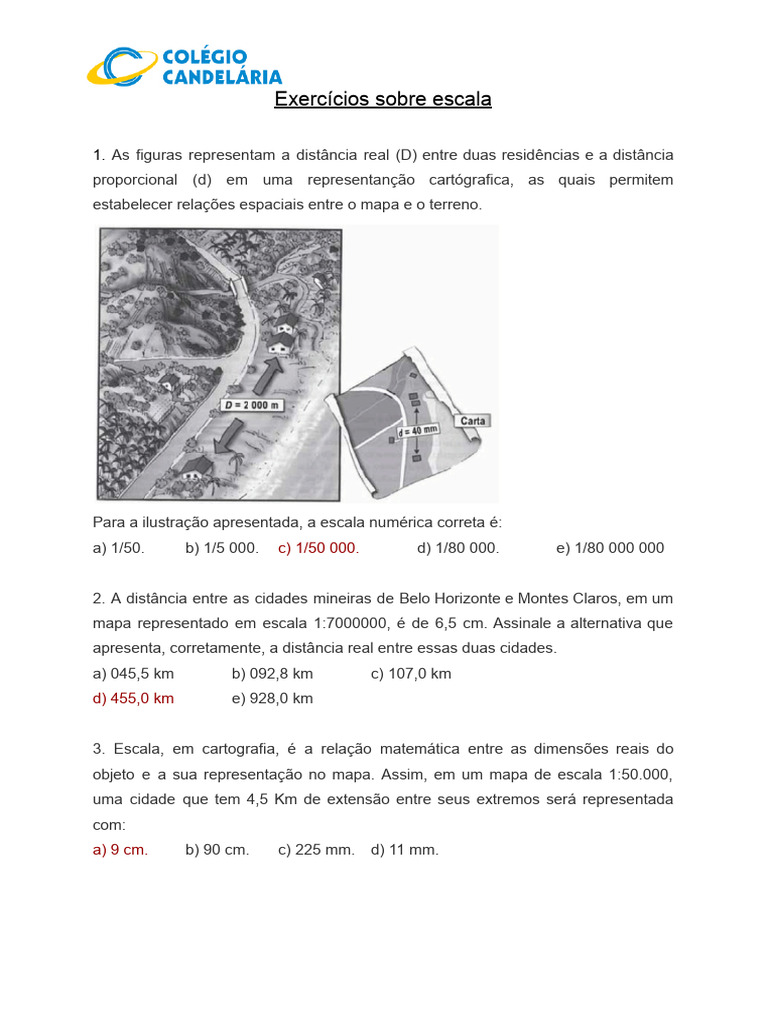 Exercícios Sobre Escala | PDF | Mapa | Cartografia