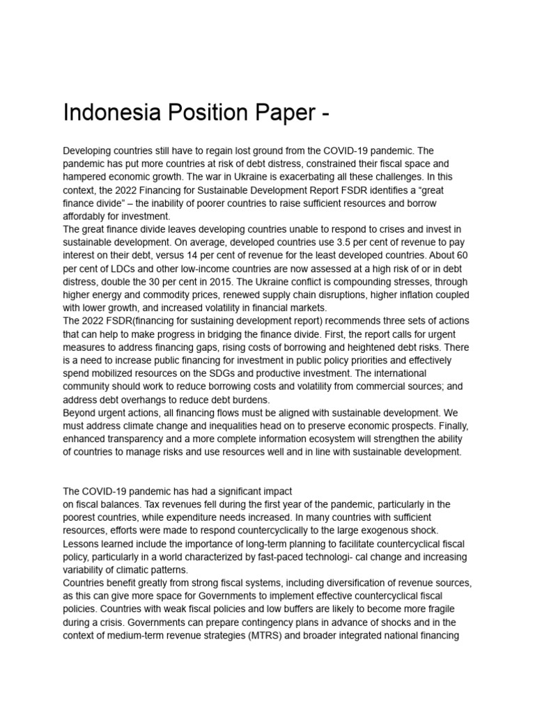 Suchitra MUN ECOSOC Position Paper | PDF | Taxes | Poverty & Homelessness