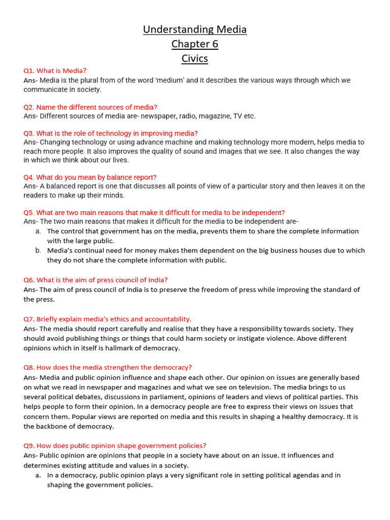 Notes of Understanding Media (Q&A) | PDF | Public Opinion | Human ...