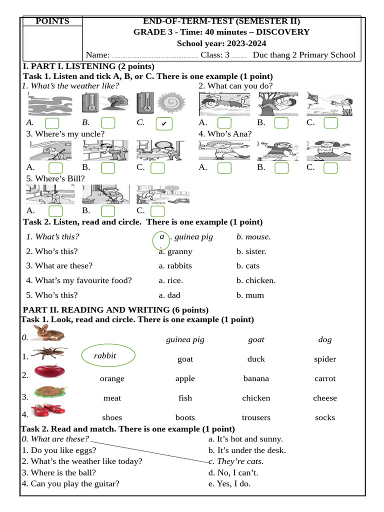 Grade 3 End-of-Term Test 2023-2024 | PDF